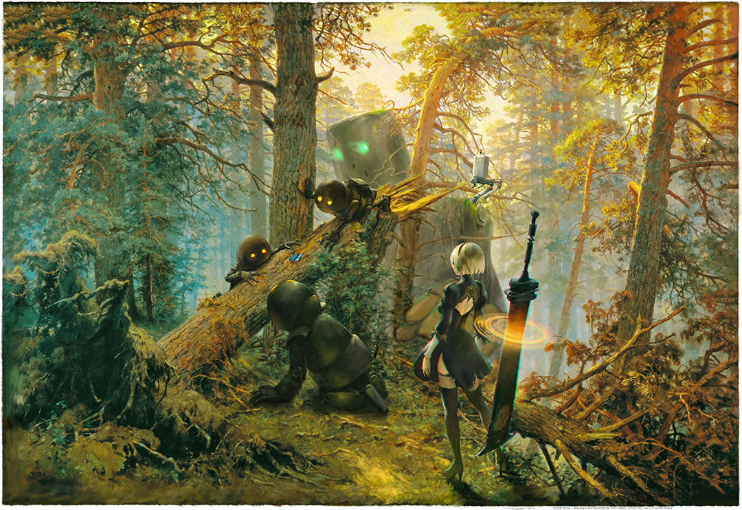 Canvas Robots in a Forest 90x60 cm by Kraken