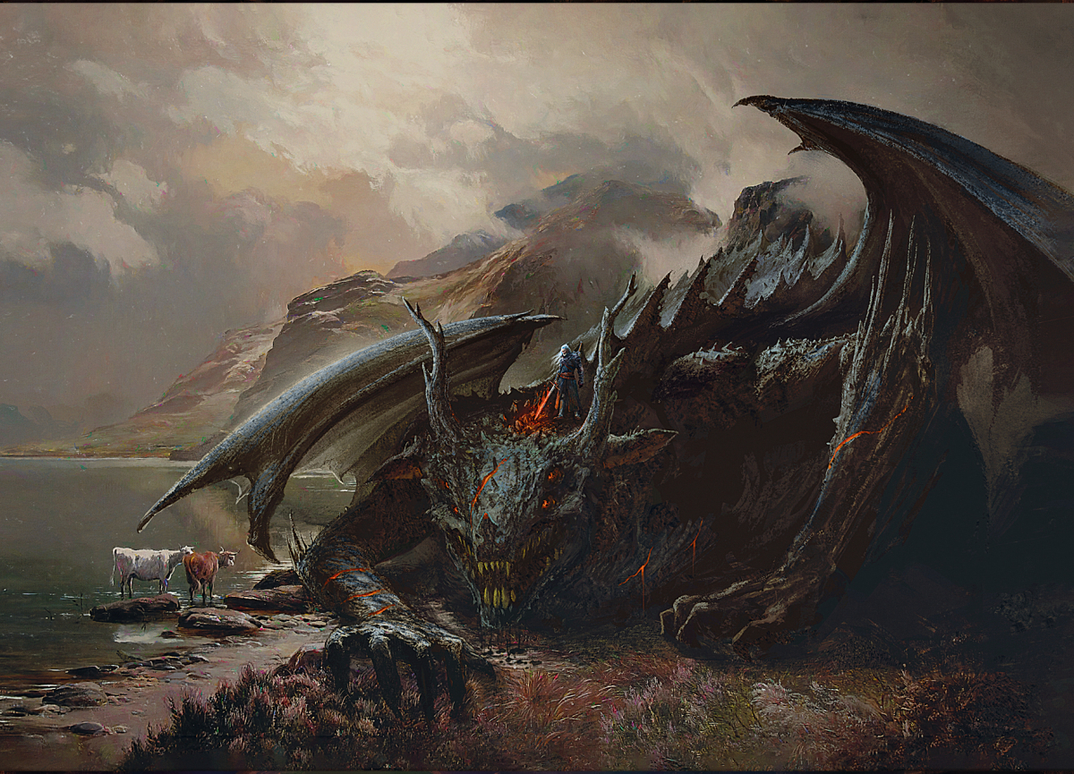 Wolf and Dragon - Postkarte von Kraken