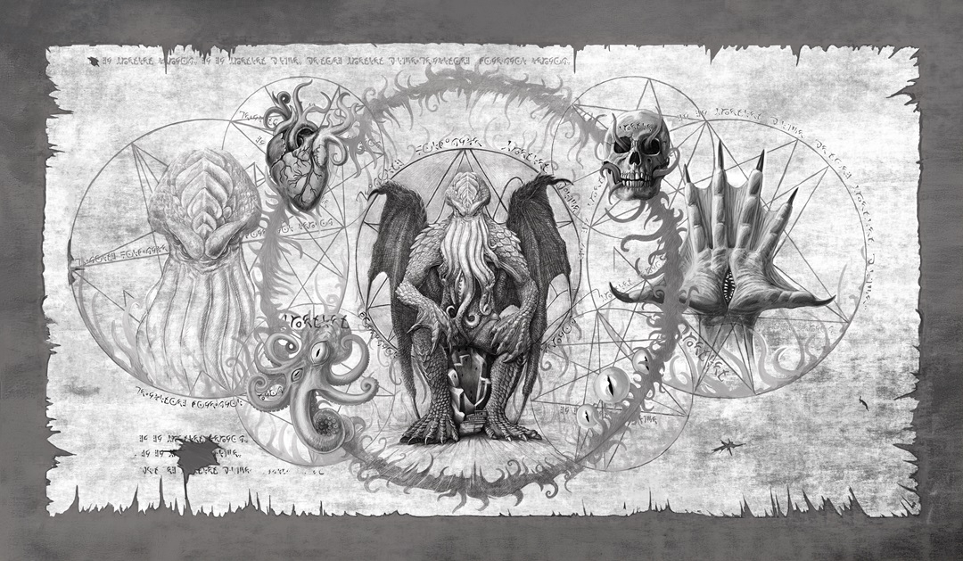 Leinwand Cthulhu Scroll grau 90x50 cm von Kraken