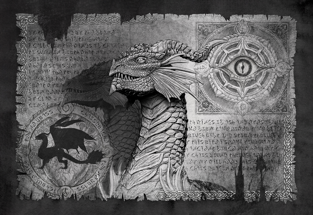 Canvas Dragon Scroll Grey 90x60 cm by Kraken